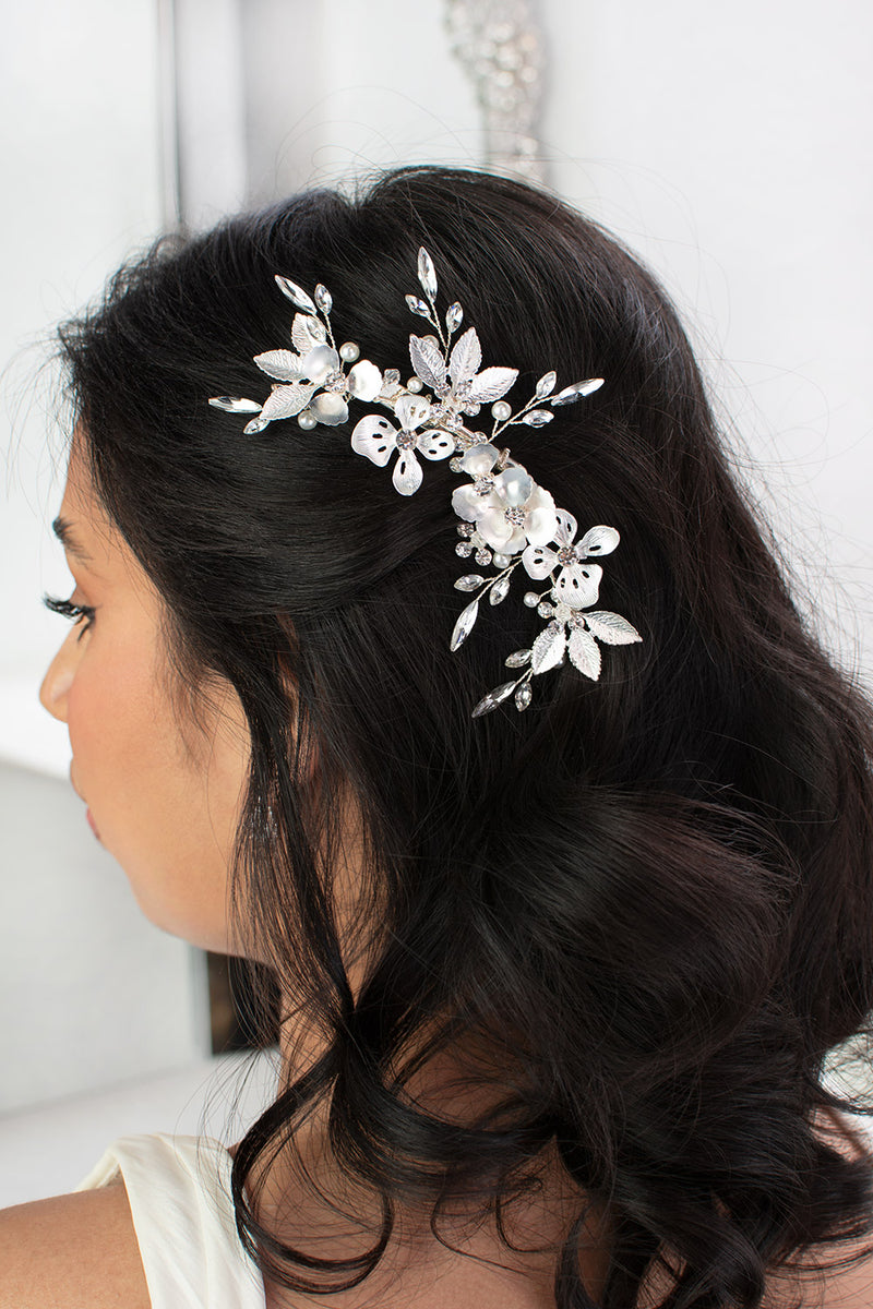 Bianca Small Flower and Leaves Bridal Comb